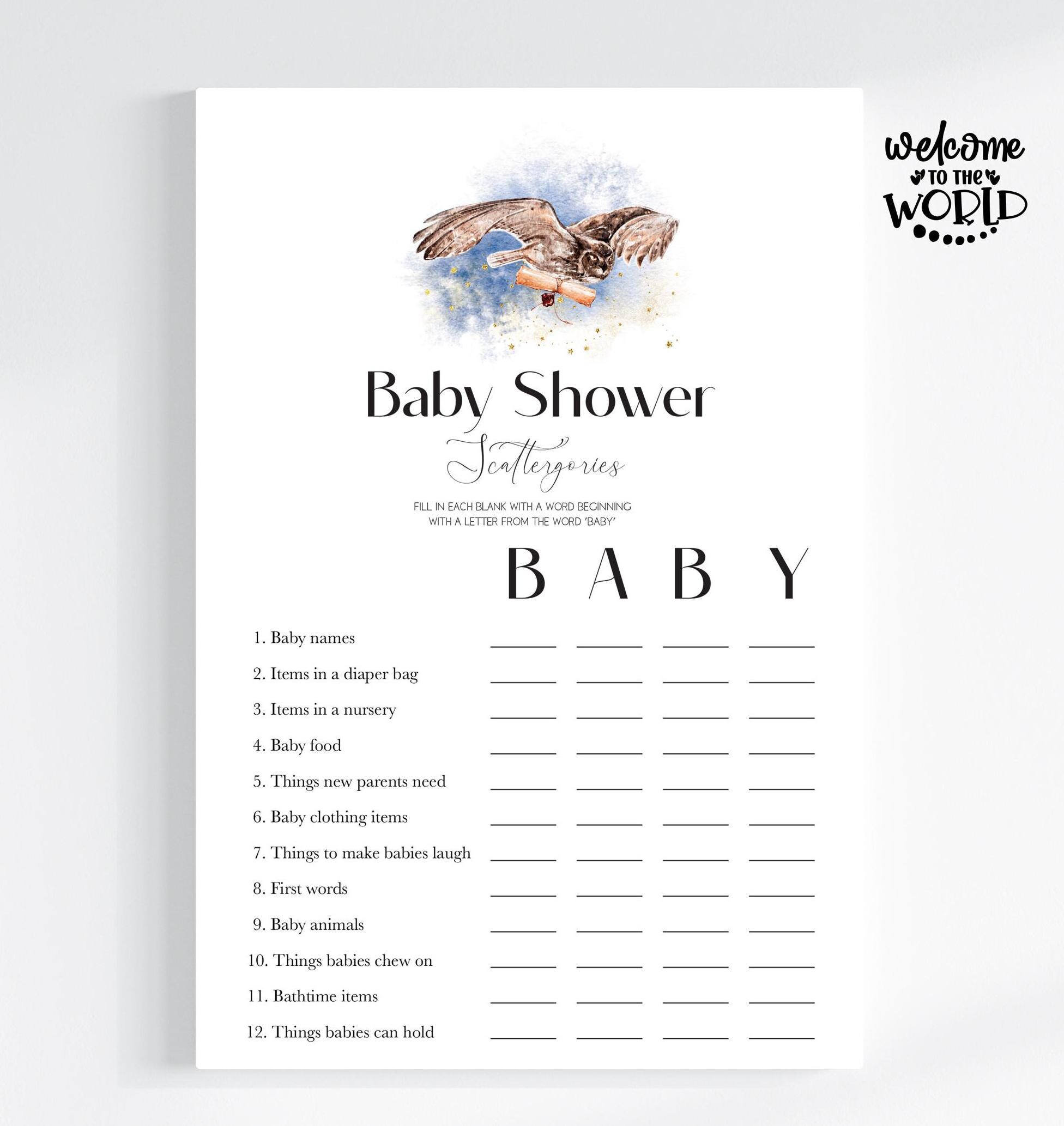 Wizard Baby Shower Printable Game, Scattergories Baby Shower Game, Fall ...