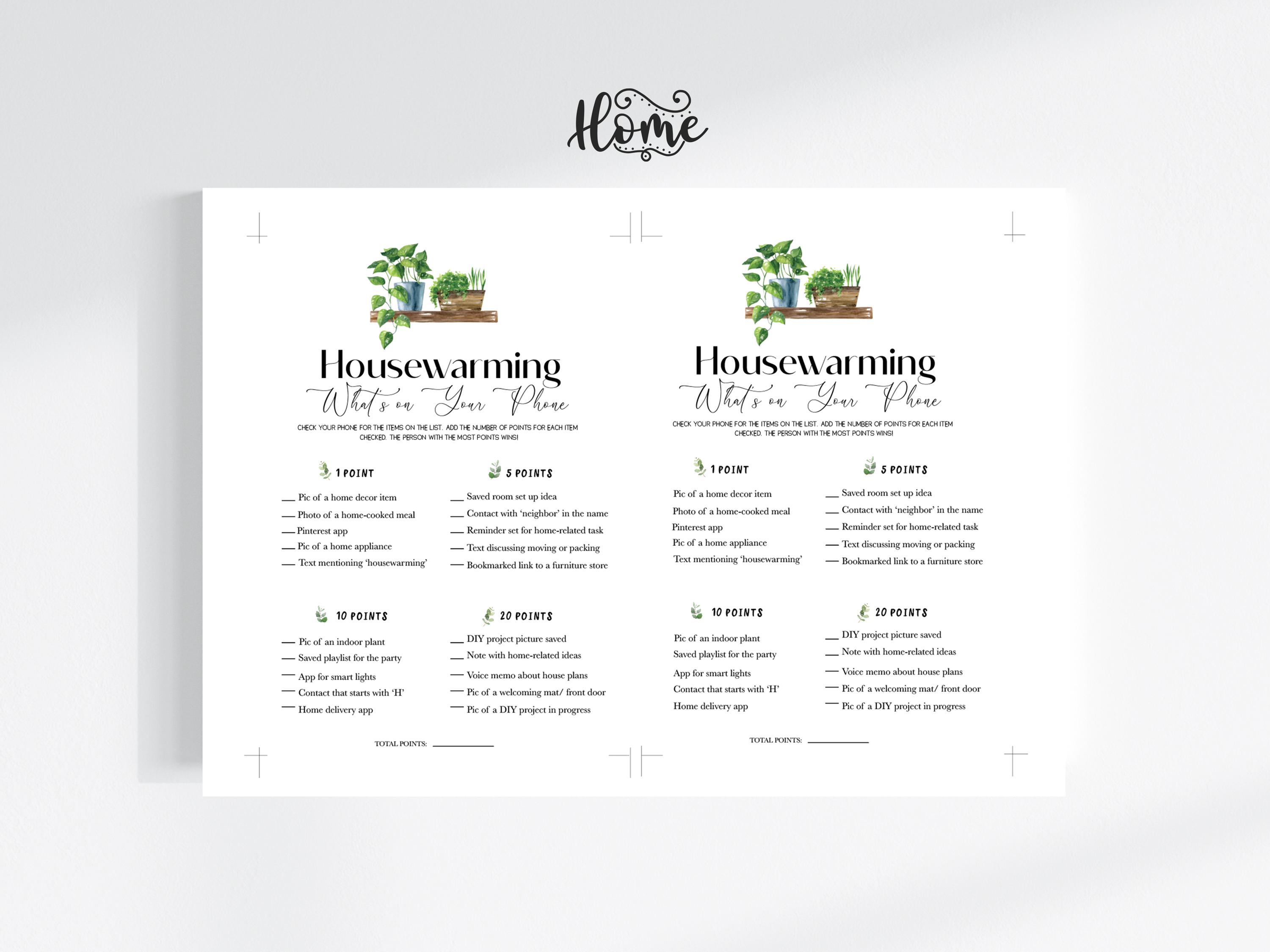 Housewarming Party Game What's on Your Phone Printable Housewarming ...