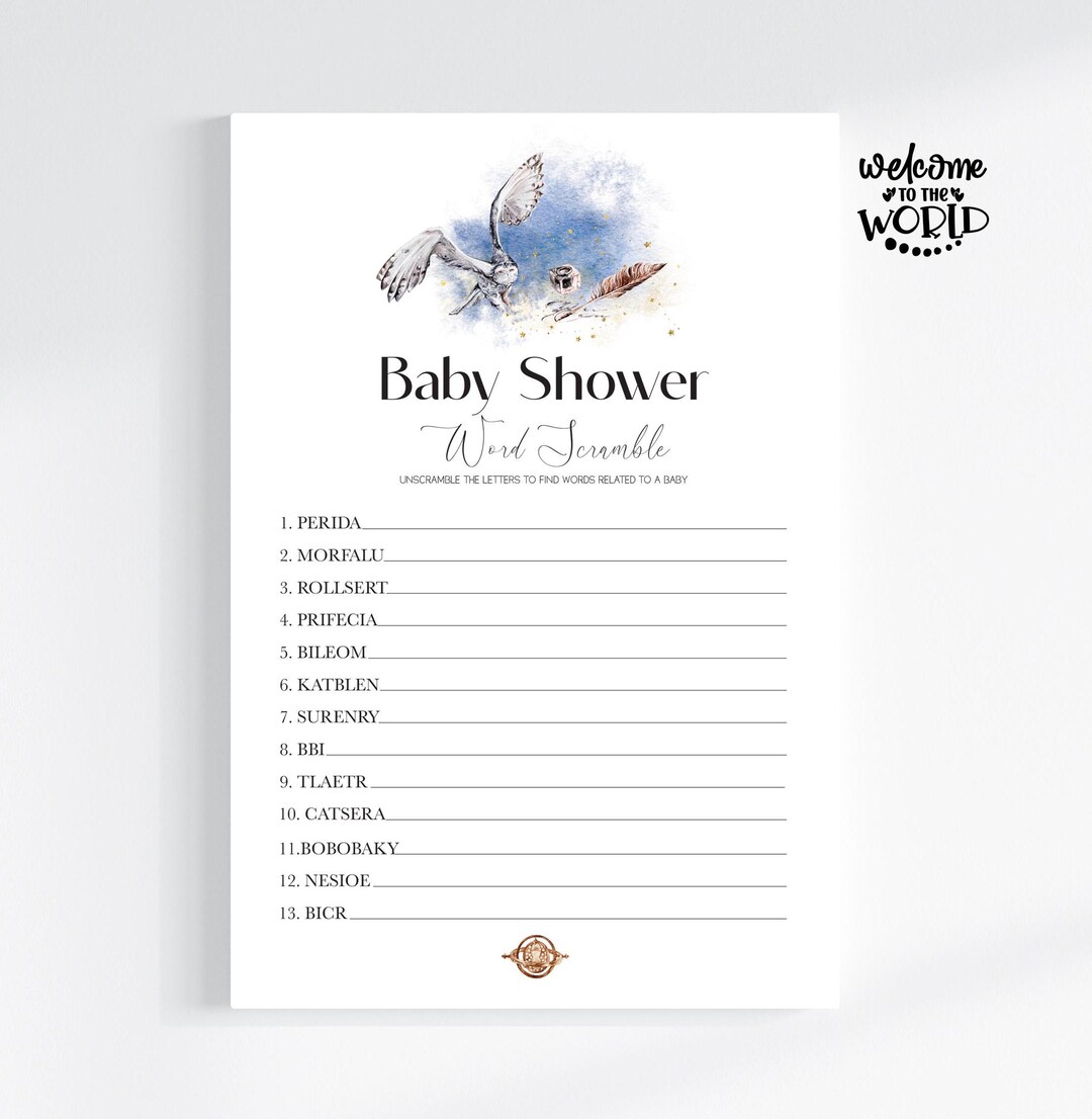 Wizard Baby Shower Words Scramble Game, Printable Baby Shower Game ...
