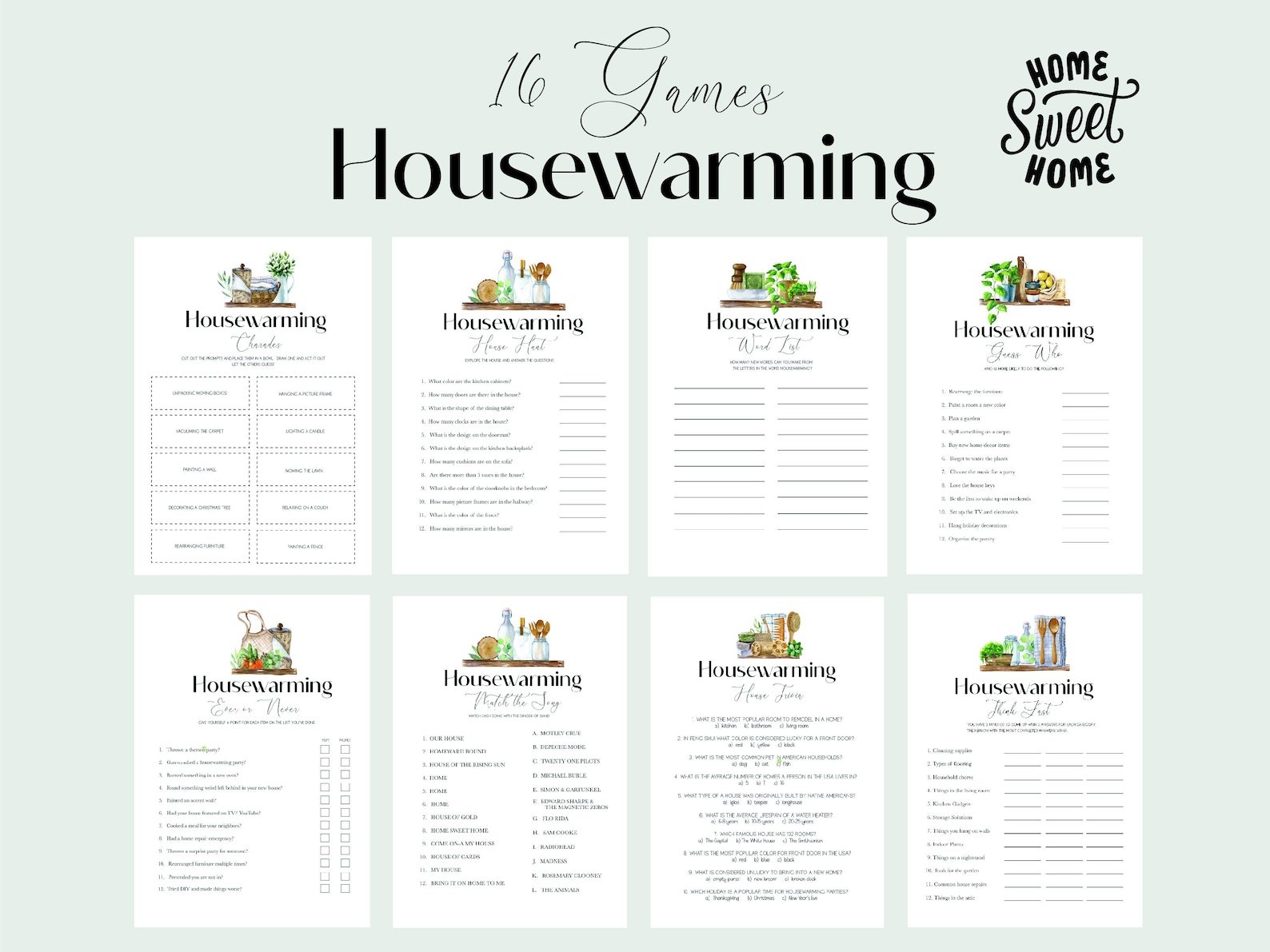 Housewarming Party Games Printable New House Party Games Housewarming ...