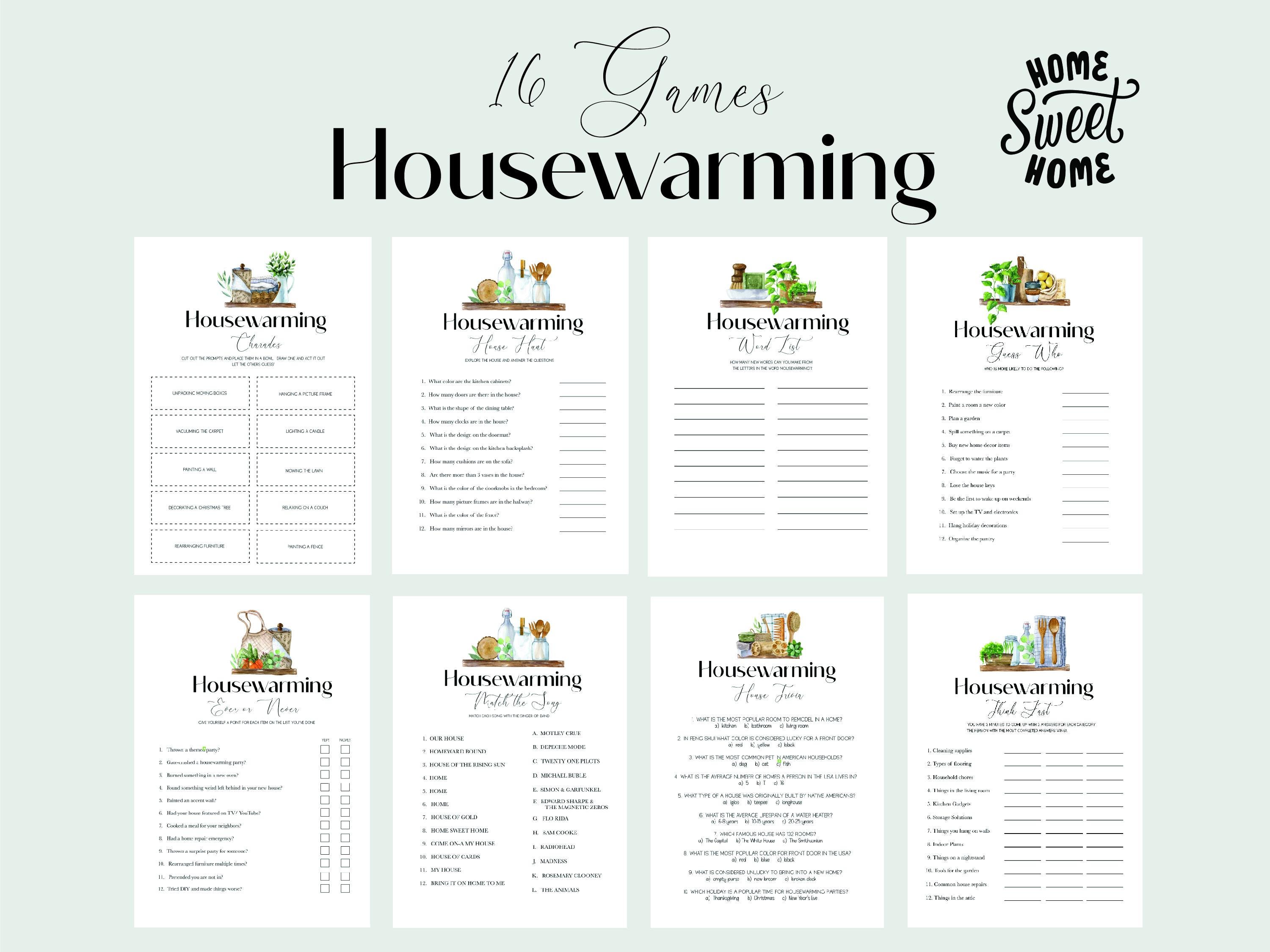Housewarming Party Games Printable New House Party Games Housewarming ...