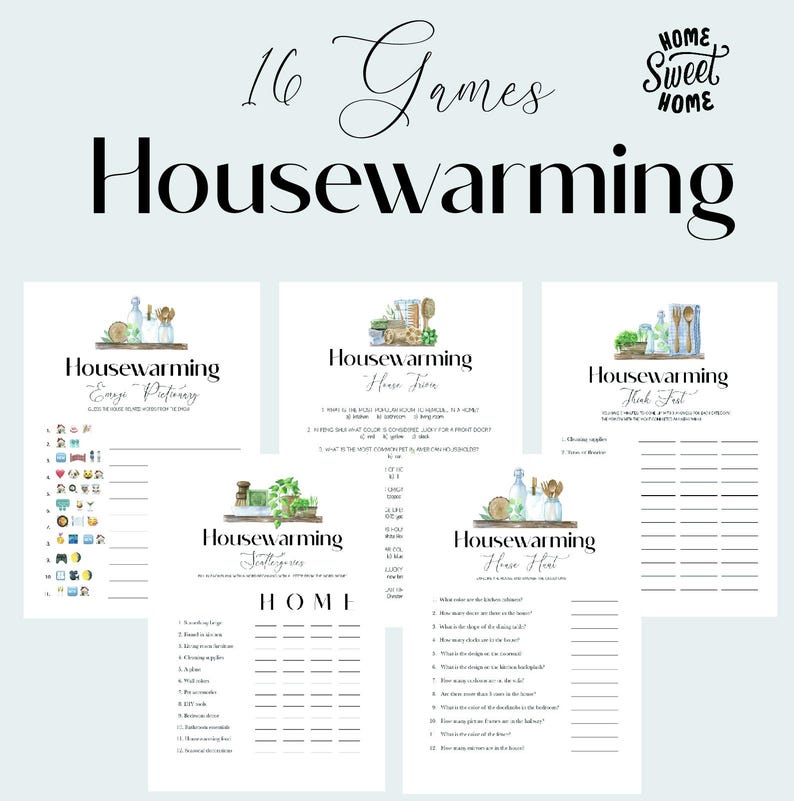 Housewarming Party Games Printable New House Party Games Housewarming ...