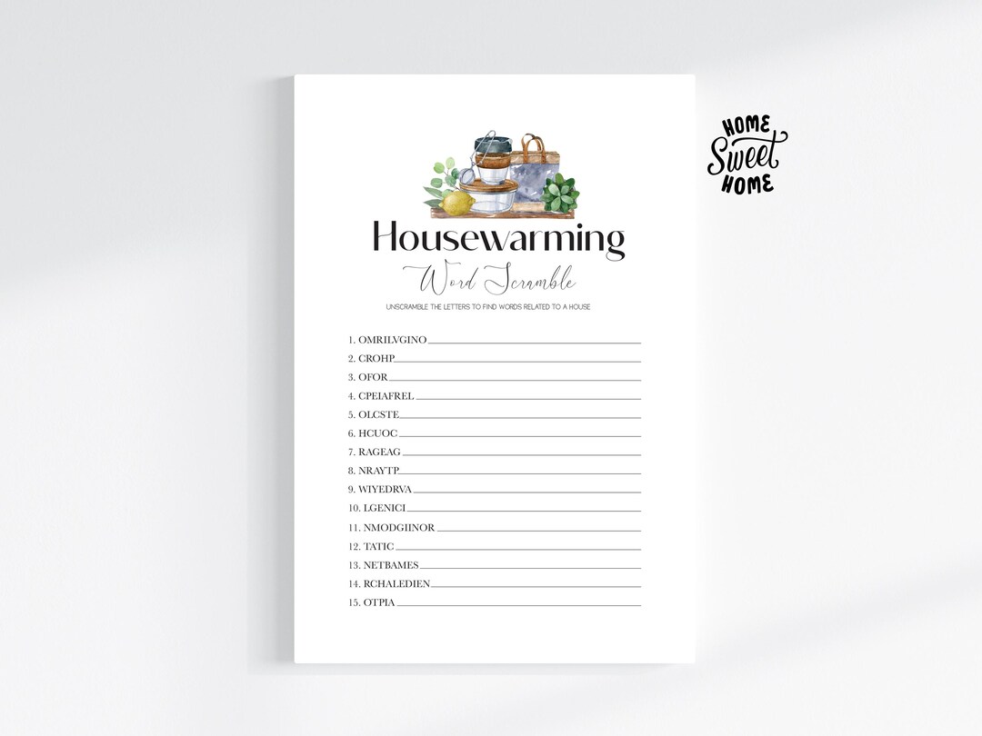 Housewarming Party Word Scramble Game Printable Game for A House Party ...