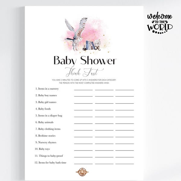 Wizard Pink Baby Shower Printable Game, Wizard Theme Magical Baby ...