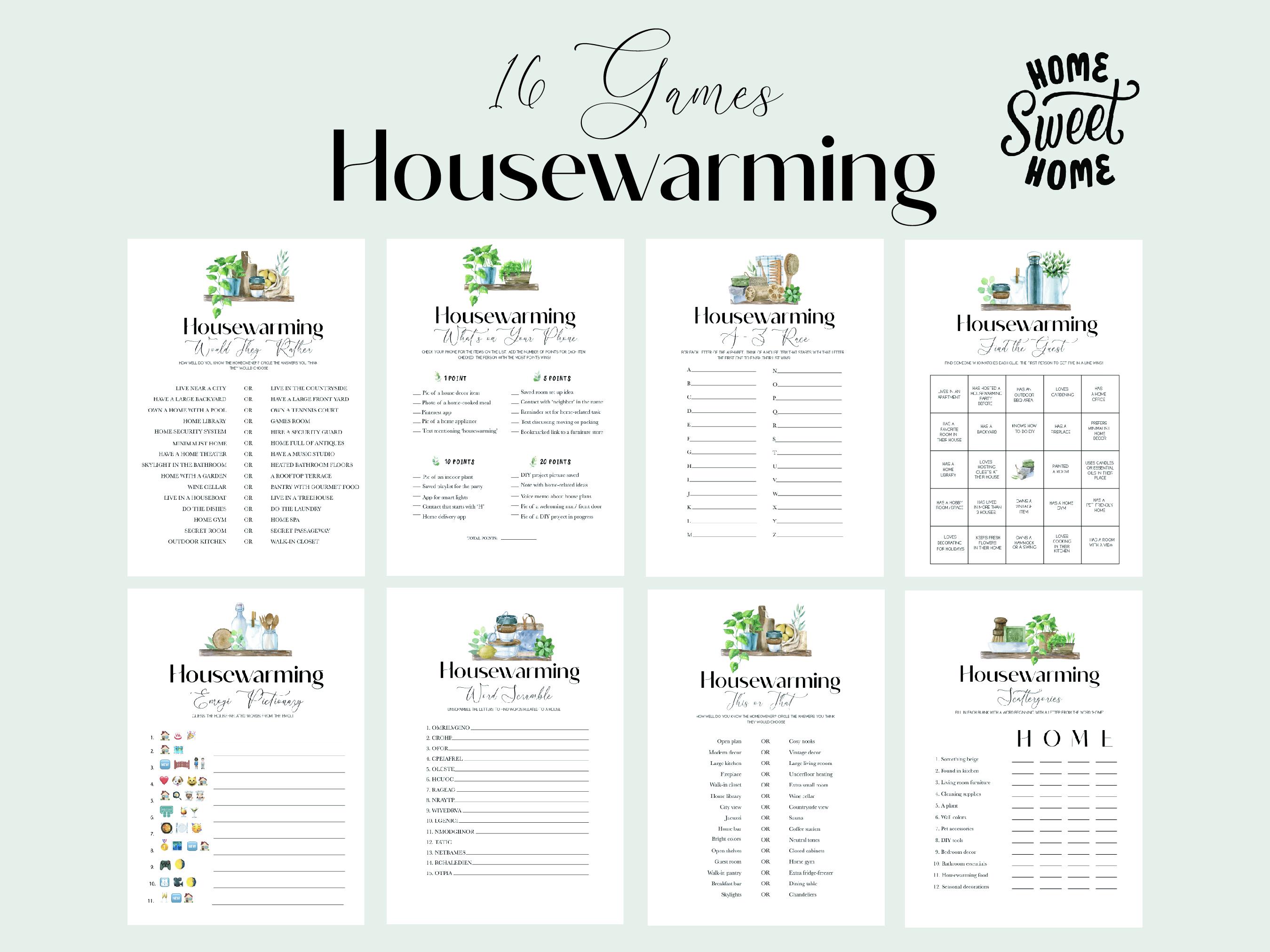 Housewarming Party Games Printable New House Party Games Housewarming ...