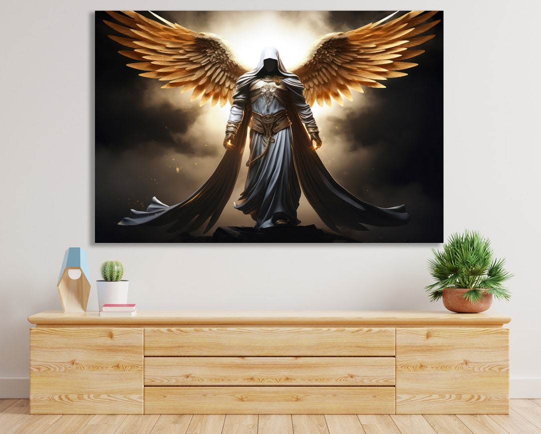 Warrior Angel Canvas Angel of Revenge Battle Archangel Modern Wall Art ...