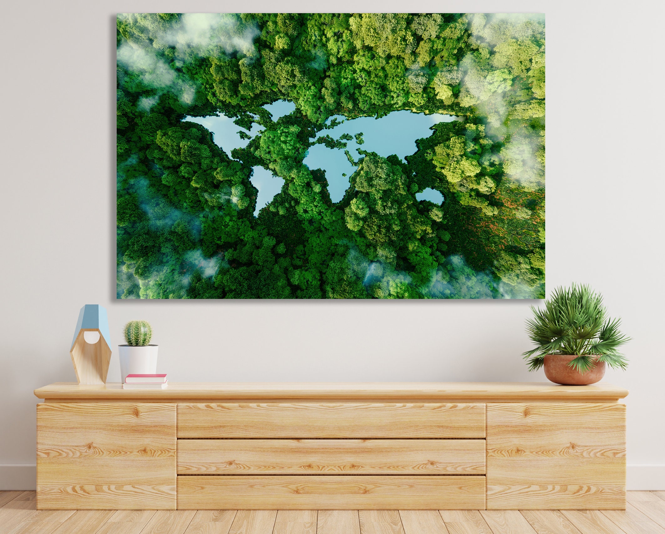 Forest World Map Canvas Lake in the Shape of A World Map Ecology Art ...