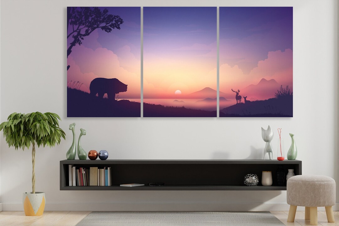 Forest Animals Wall Art Sunset Landscape Canvas Wild Animals Wall Art ...