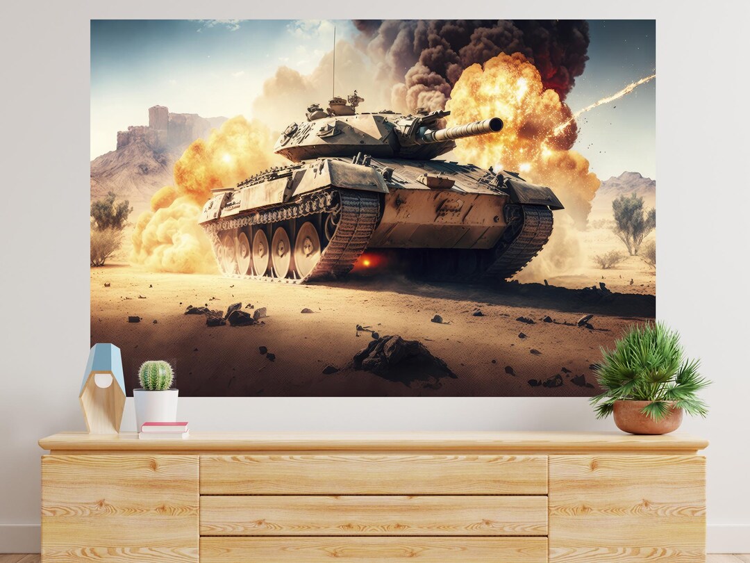 Epic Tank Canvas Art War Battle Scene Military Wall Art Decor Gamer for ...