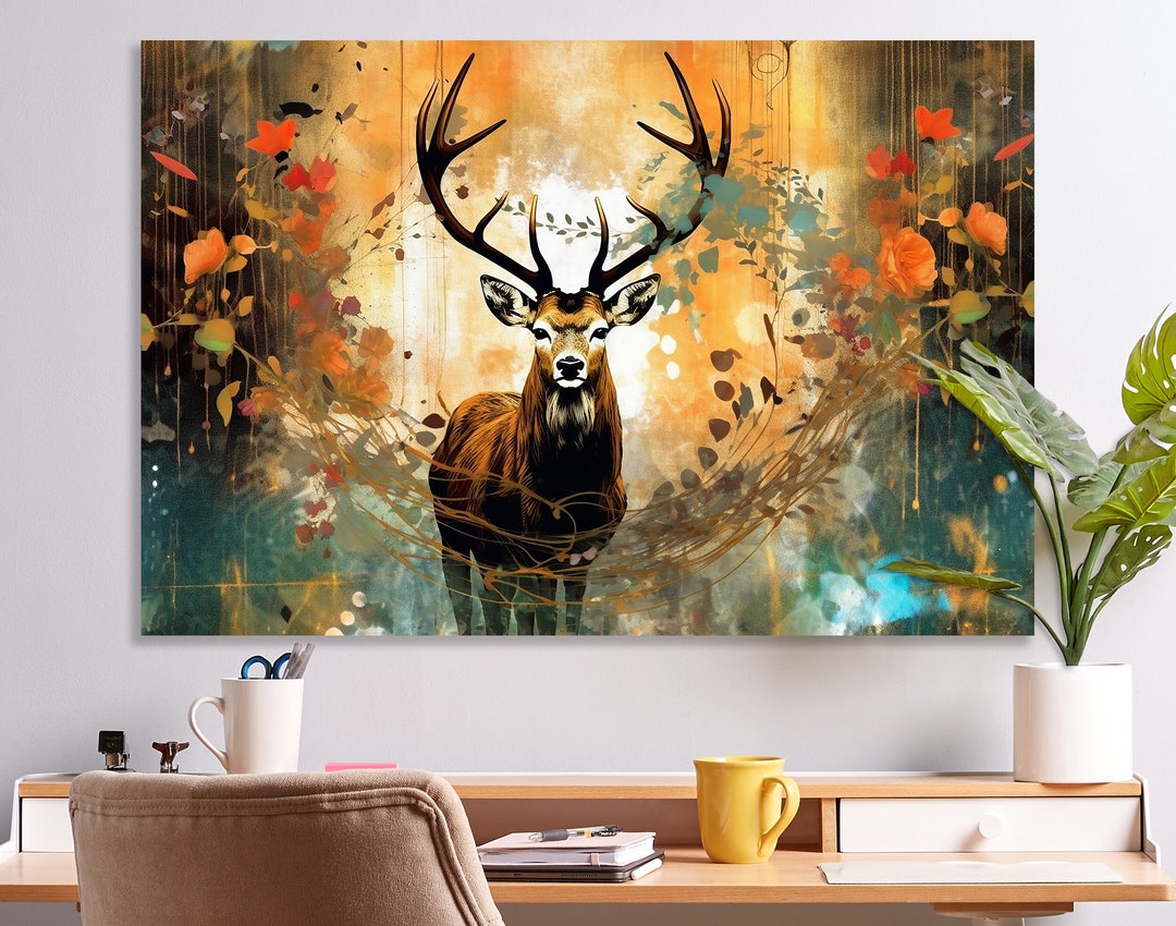 Abstract Deer Canvas Wall Art Decor Extra Large Canvas Print Gift Idea ...