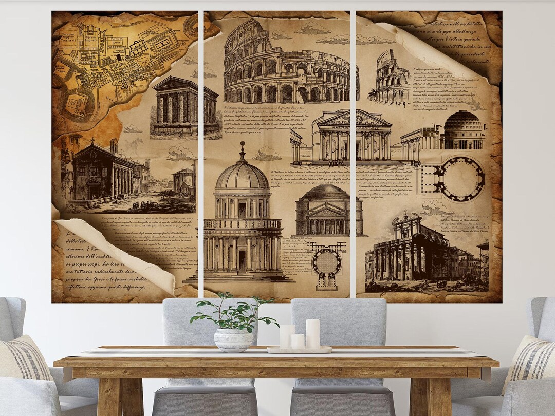 Rome Architecture Canvas Vintage Blueprint Wall Art Classic Italian ...