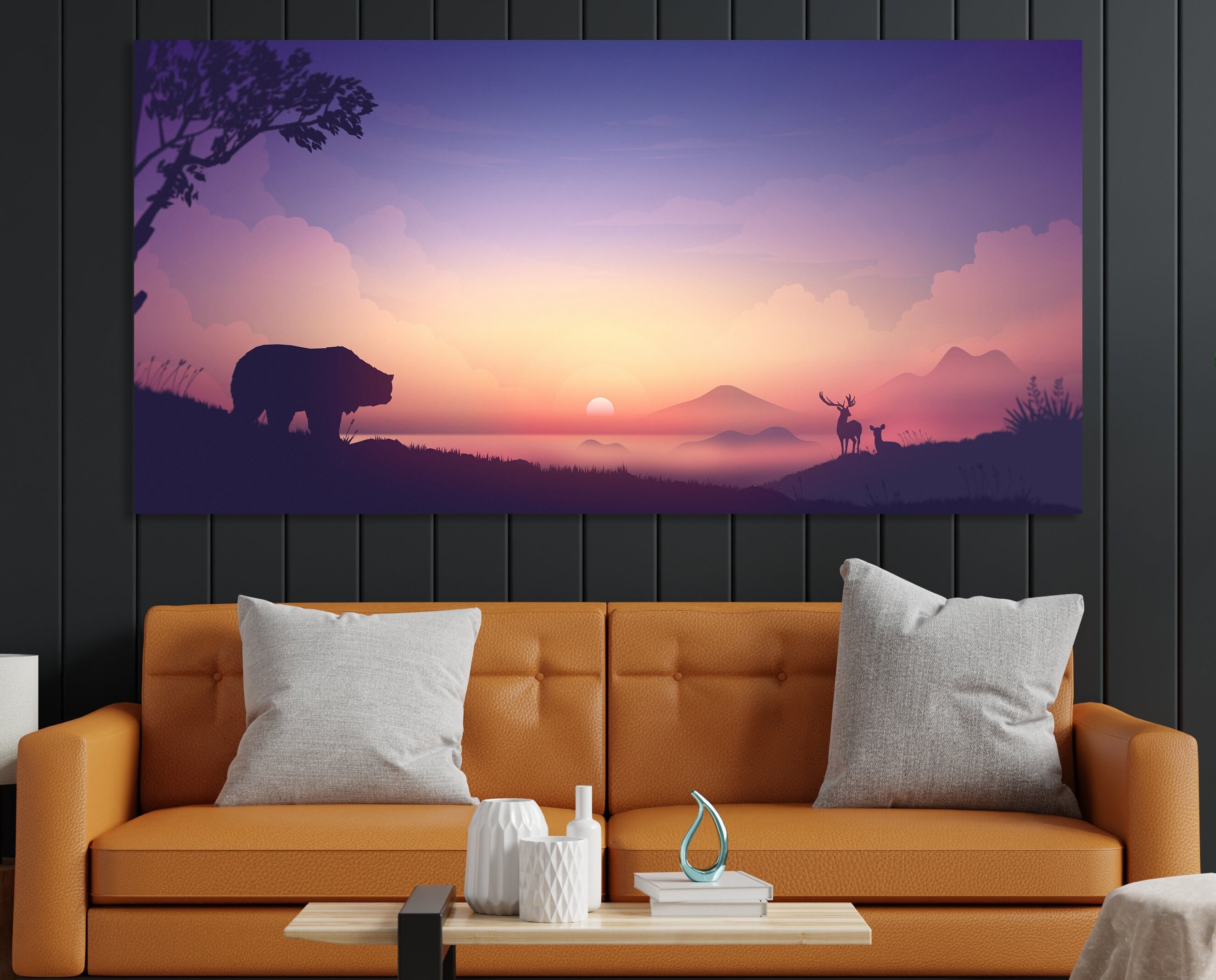 Forest Animals Wall Art Sunset Landscape Canvas Wild Animals - Etsy
