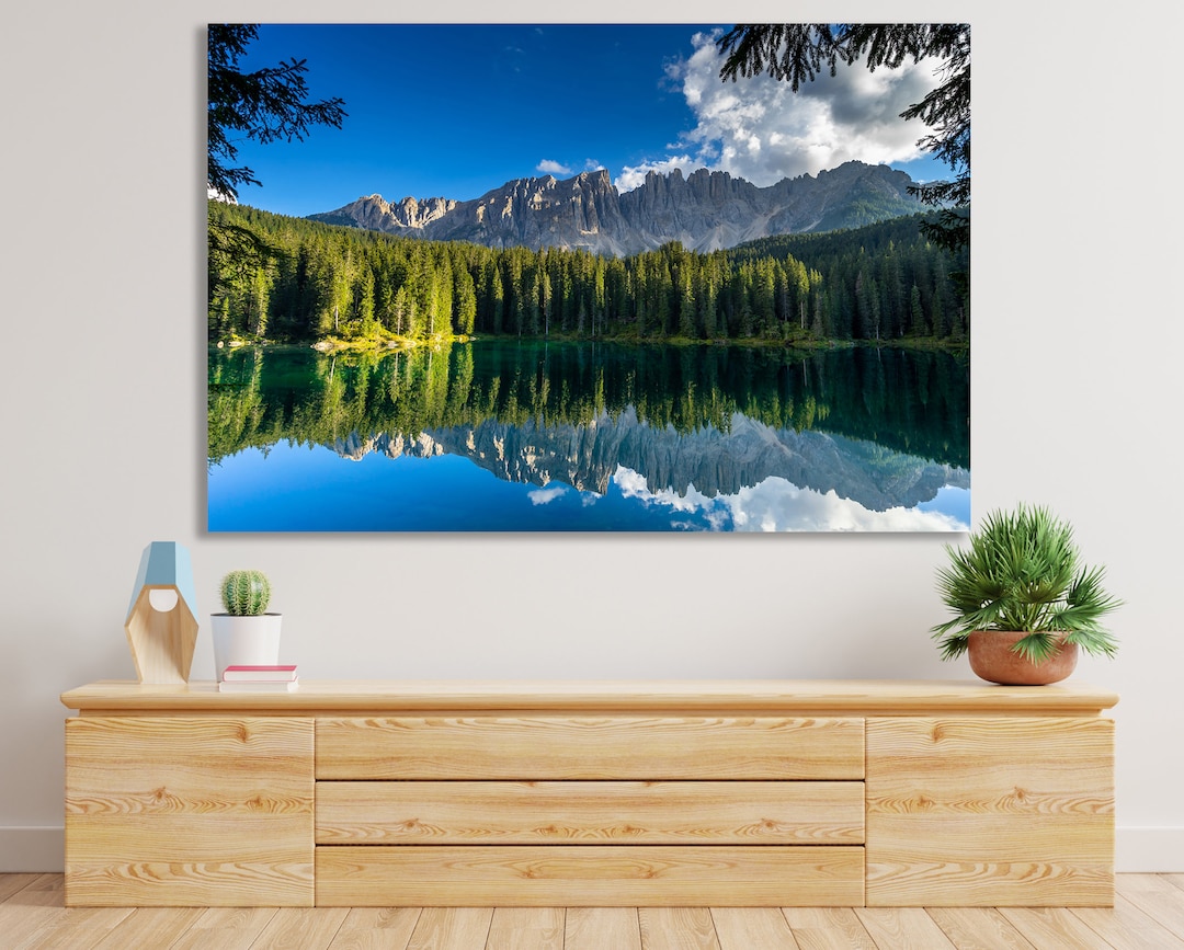 Lake and Mount Canvas Print Forest Landscape Art Mountain Wall Decor ...