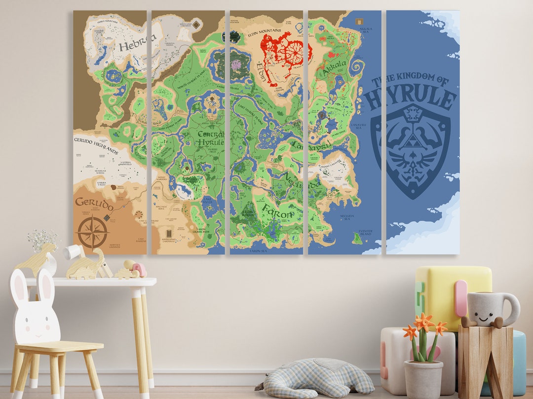 Zelda Gaming Canvas Map of Hyrule Wall Decor Video Game Zelda Wall Art ...