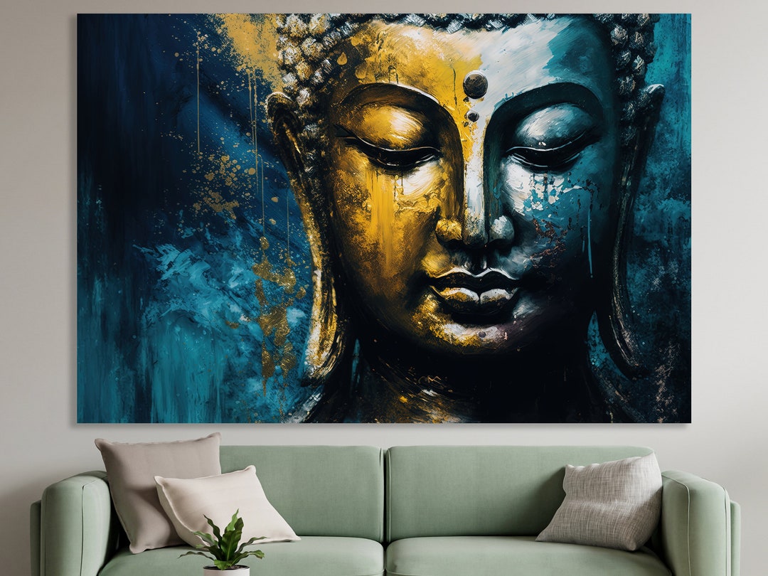 Buddha Canvas Print Buddhism Art Religious Canvas Abstract Statue Blue ...
