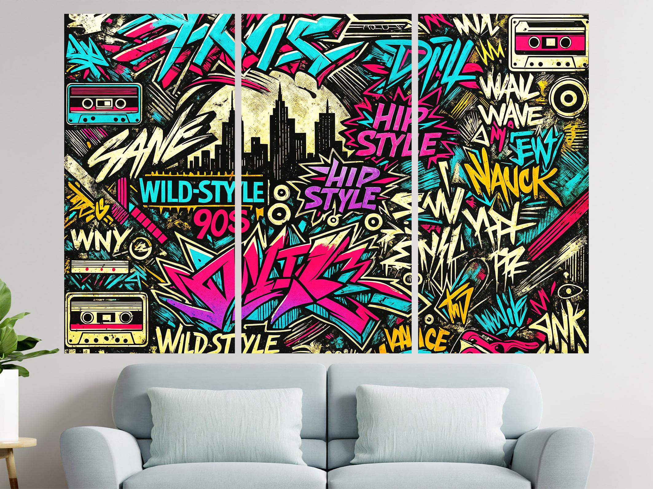 Graffiti Canvas Wall Art With Hip Hop Spray Tags and Colorful 90s ...