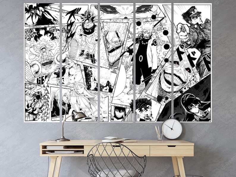 Anime Manga Collage Canvas Art, Japanese Line Art Wall Decor - Etsy