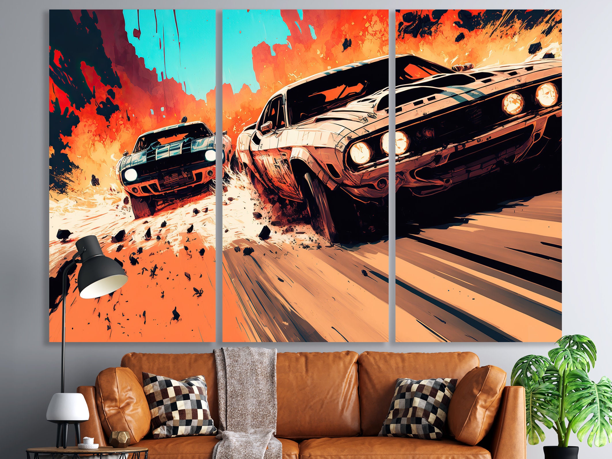 Danger Race Canvas Wall Art Mustang and Challenger Crazy Car - Etsy