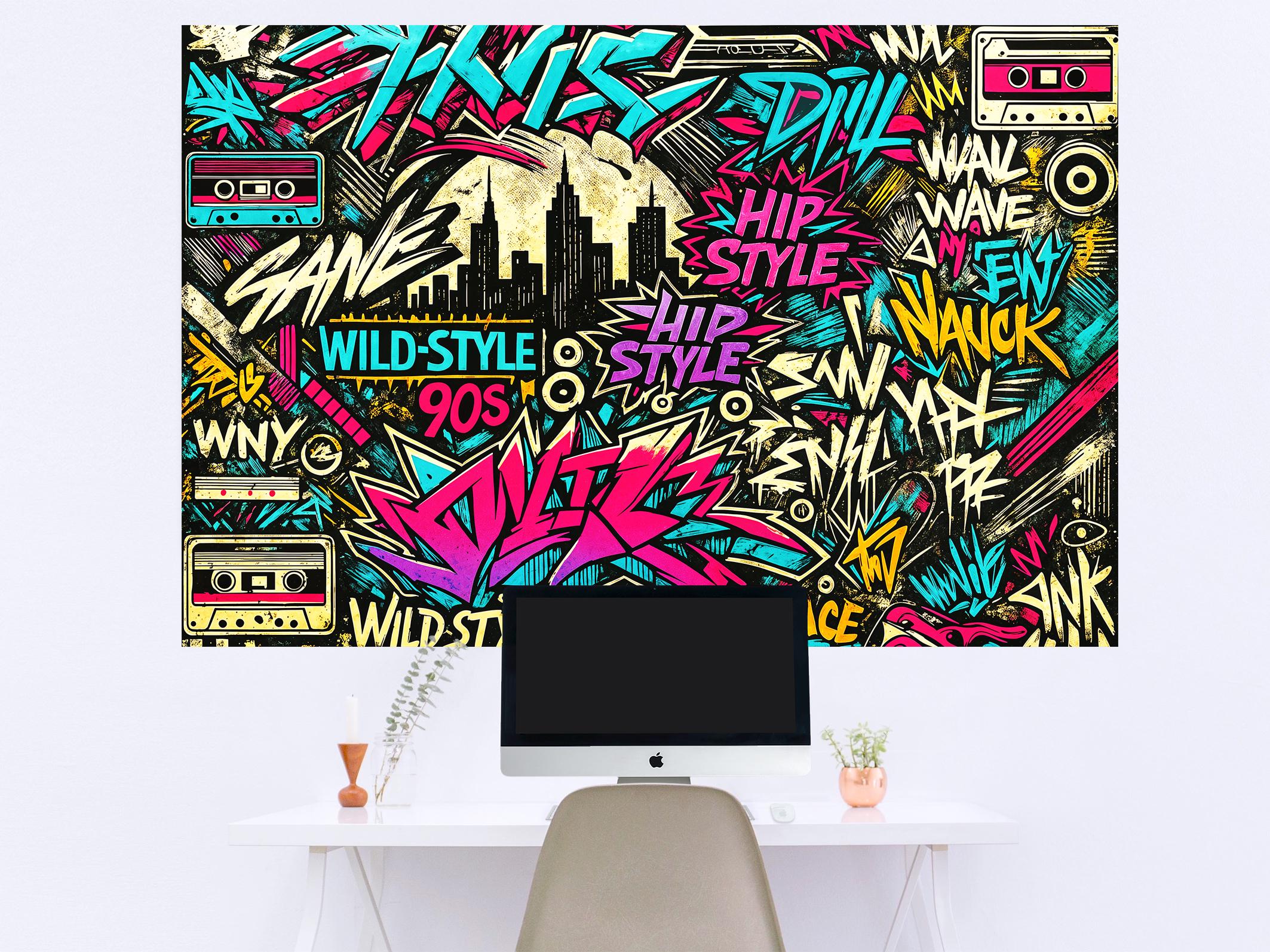 Graffiti Canvas Wall Art With Hip Hop Spray Tags and Colorful 90s ...