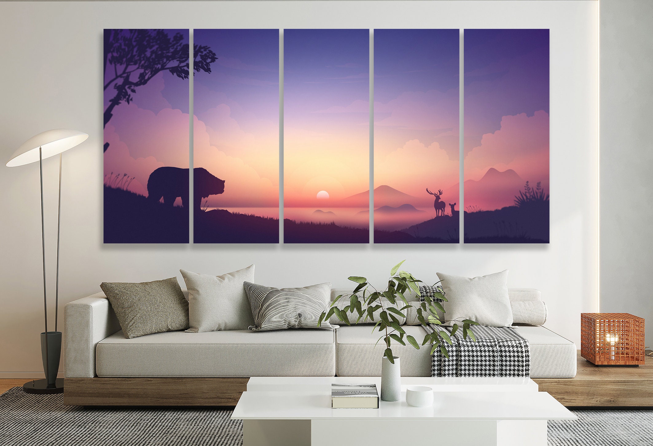 Forest Animals Wall Art Sunset Landscape Canvas Wild Animals - Etsy