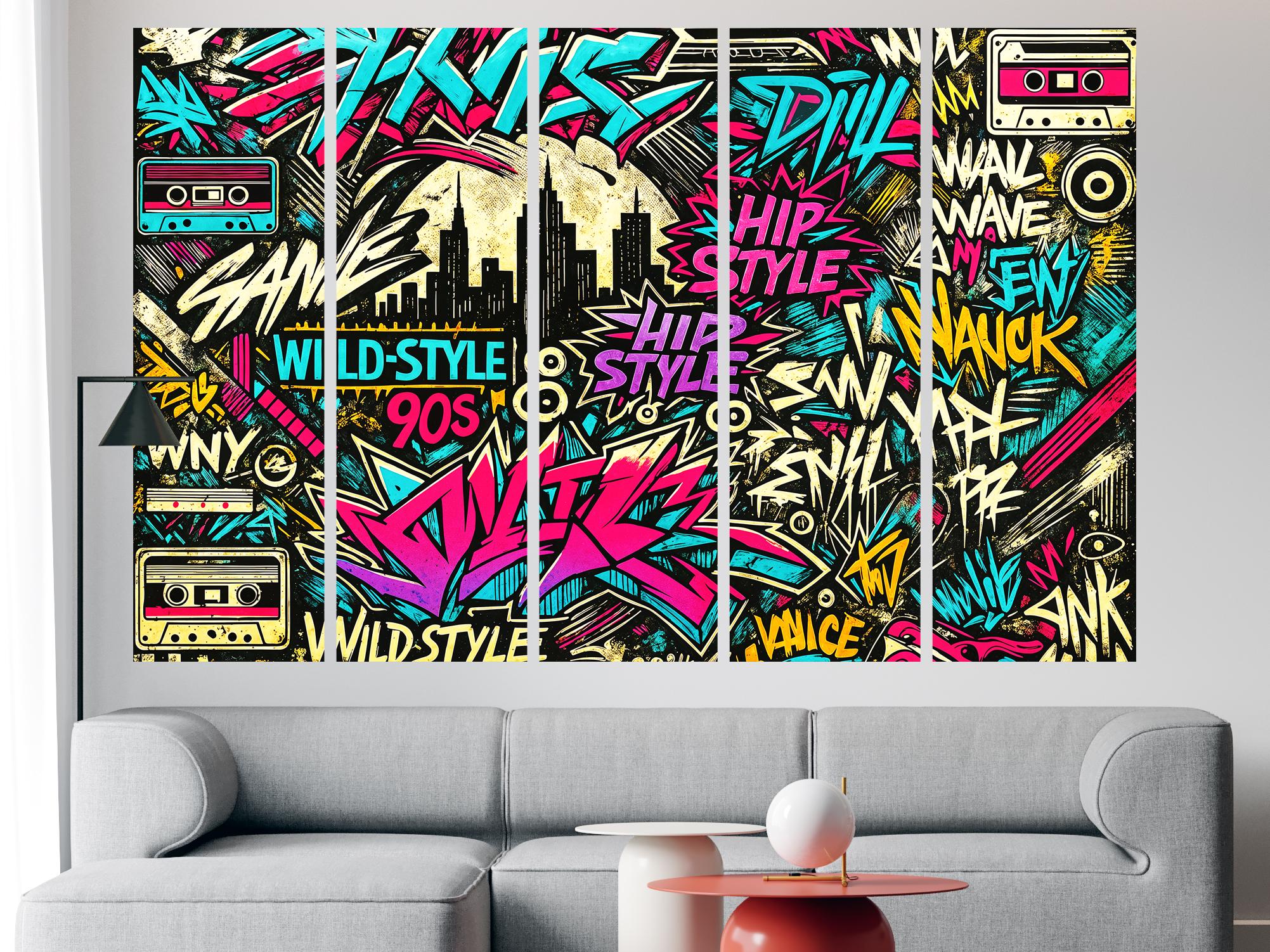 Graffiti Canvas Wall Art With Hip Hop Spray Tags and Colorful 90s ...