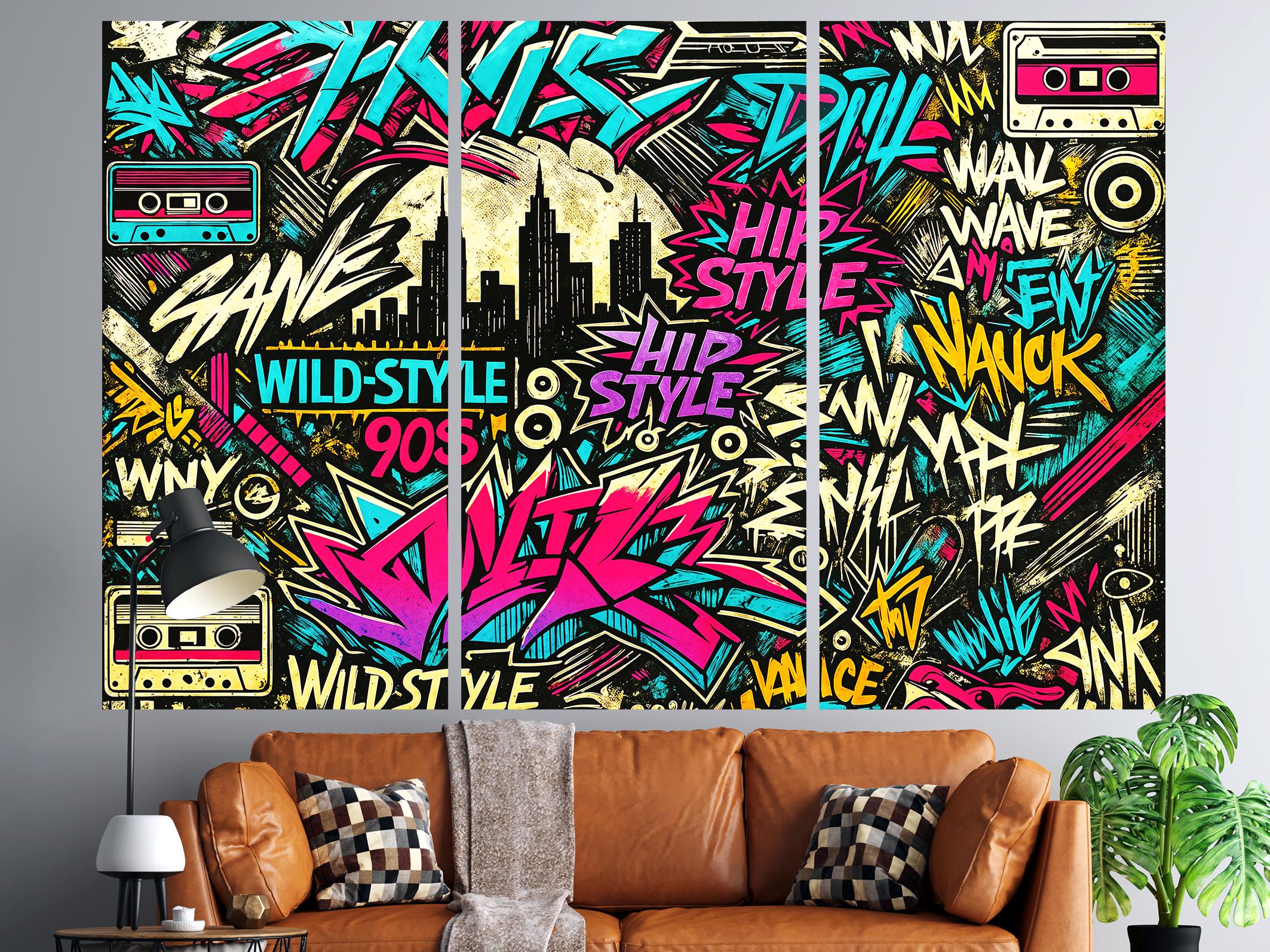 Graffiti Canvas Wall Art With Hip Hop Spray Tags and Colorful 90s ...