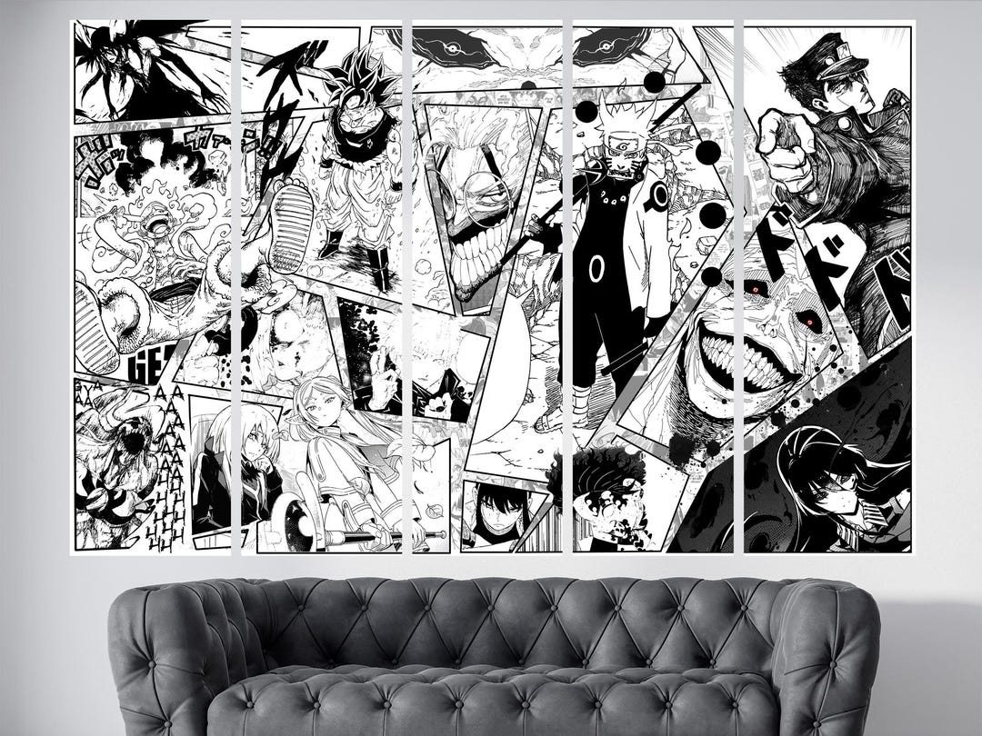 Anime Manga Collage Canvas Art, Japanese Line Art Wall Decor - Etsy