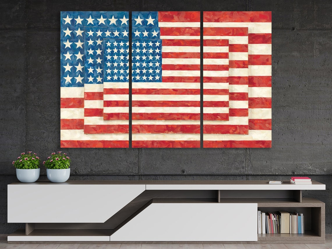 Jasper Johns Three Flags Canvas Pop Art Canvas Print Original - Etsy