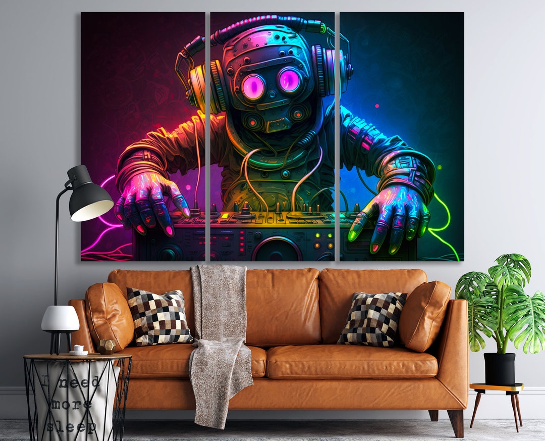 Robot DJ Canvas Abstract Electronic Music Wall Art Decor Audio ...