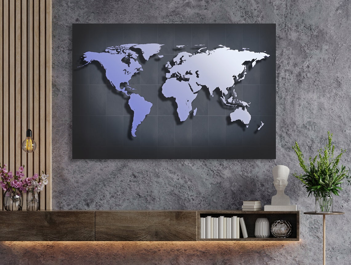 World Map Canvas World Map Decor 3D Map Large World Map Travel - Etsy