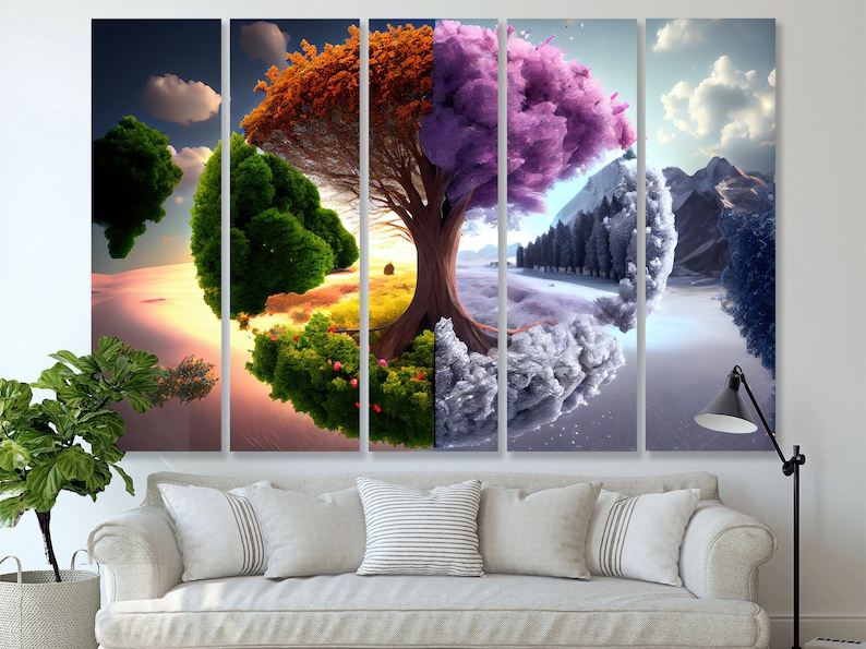 4 Seasons Canvas Abstract Tree Winter Spring Summer Autumn - Etsy