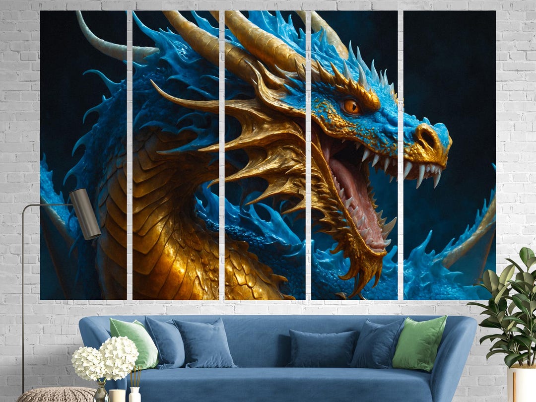 Dragon Canvas Mythical Creature Majestic Wall Art Fantasy Fire Dragon ...