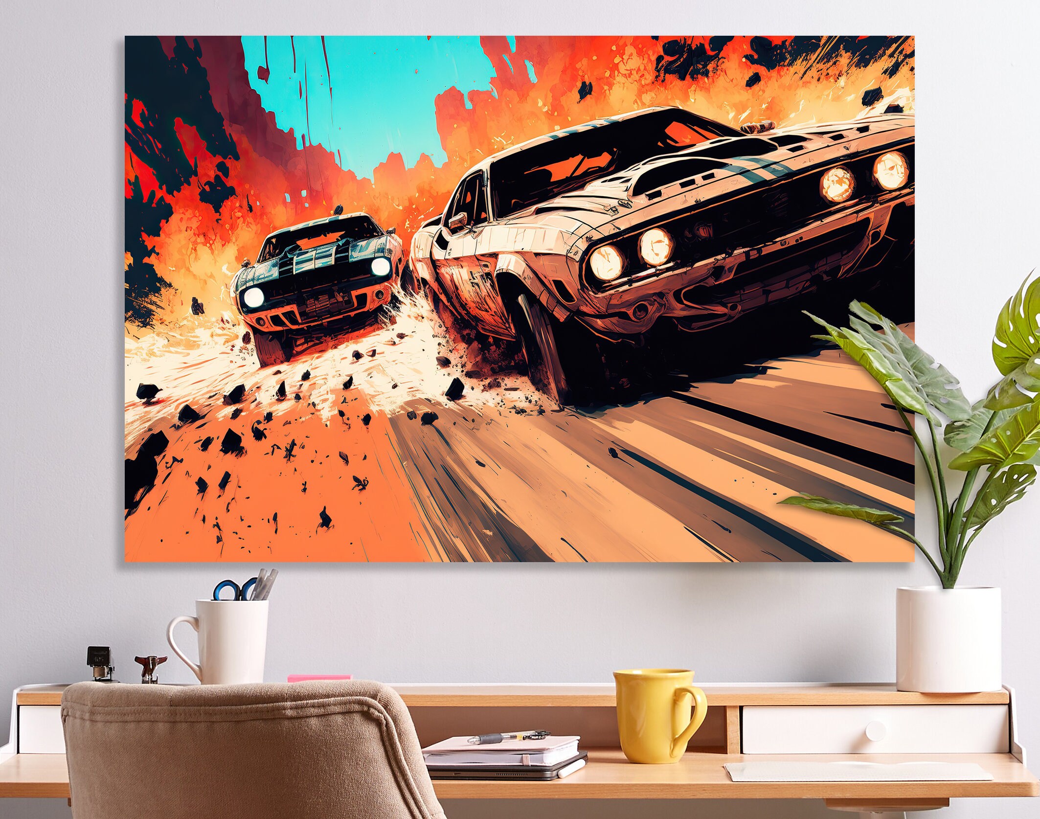 Danger Race Canvas Wall Art Mustang and Challenger Crazy Car - Etsy
