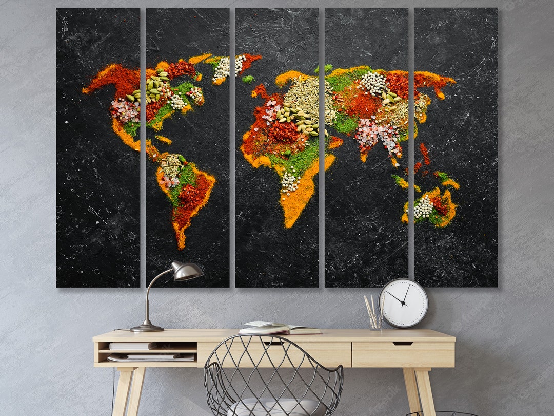 Spices Herbs World Map Canvas Travel Wall Art Decor Extra Large Canvas ...