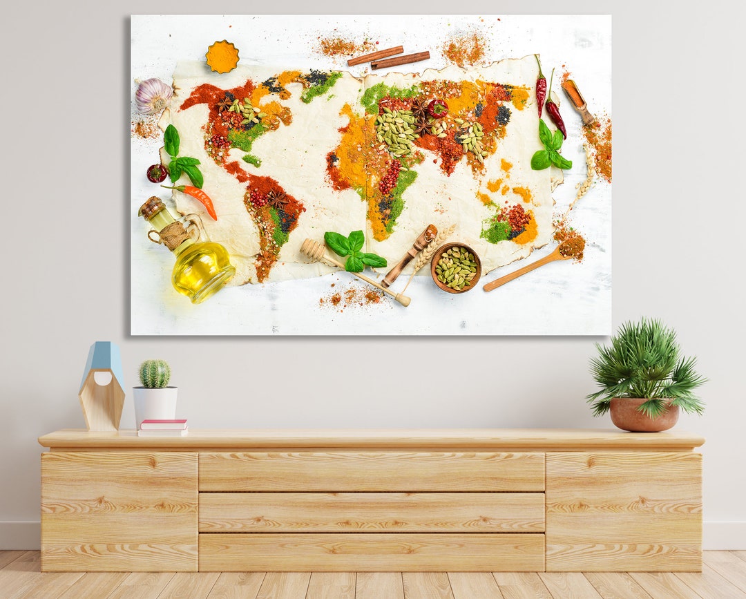 Spices Herbs World Map Canvas Travel Wall Art Decor Extra Large Canvas ...