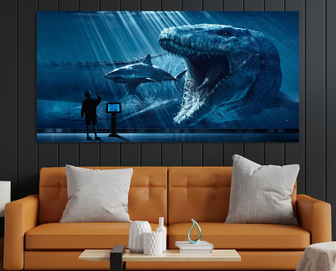 Mosasaurus Framed Canvas Prints Jurassic Dinosaur Wall Art Kids Room ...