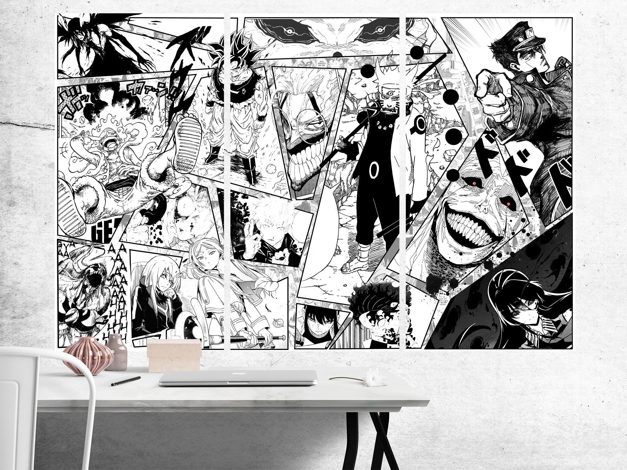 Anime Manga Collage Canvas Art, Japanese Line Art Wall Decor - Etsy