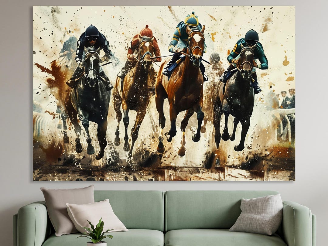 Horse Racing With Jockeys Canvas Vintage Horses Framed Canvas Animals ...