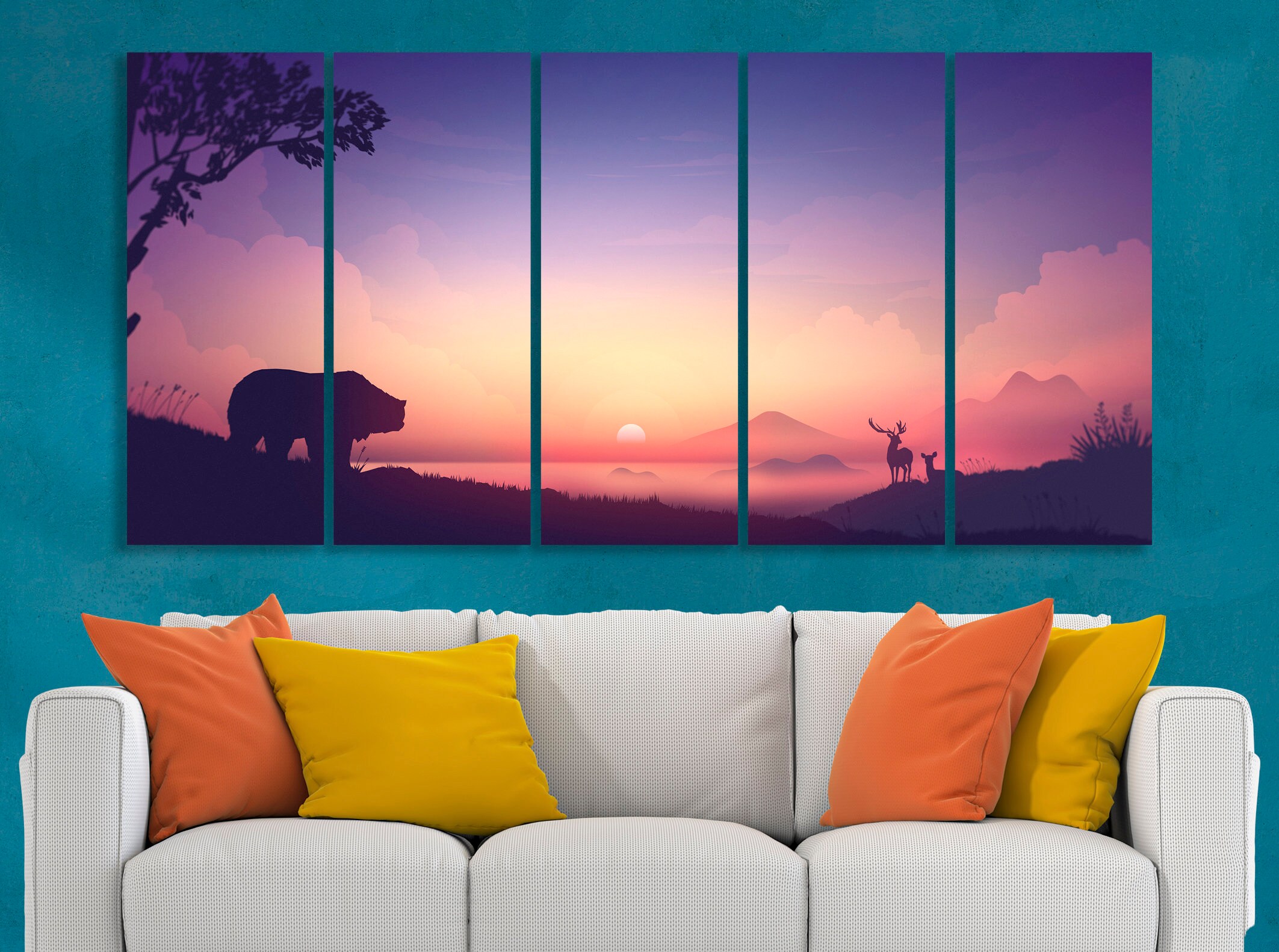 Forest Animals Wall Art Sunset Landscape Canvas Wild Animals - Etsy