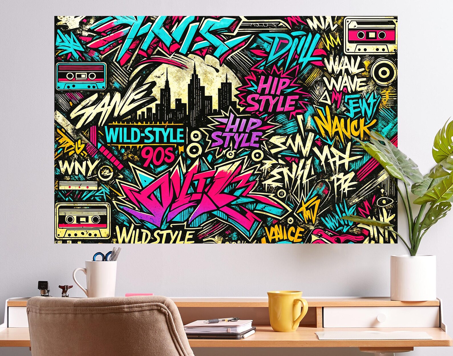 Graffiti Canvas Wall Art With Hip Hop Spray Tags and Colorful 90s ...