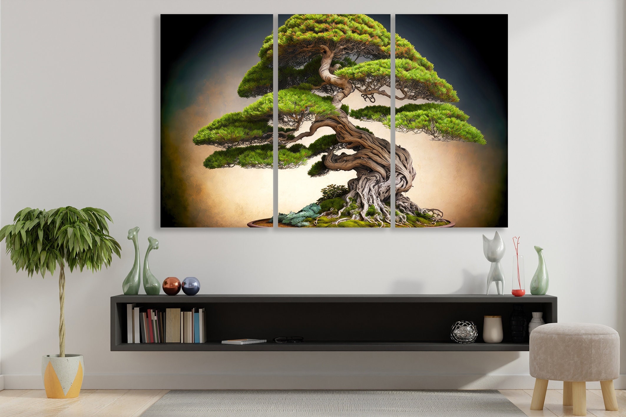 Bonsai Tree Canvas Oriental Art Print Abstract Bonsai Wall Art Tree ...
