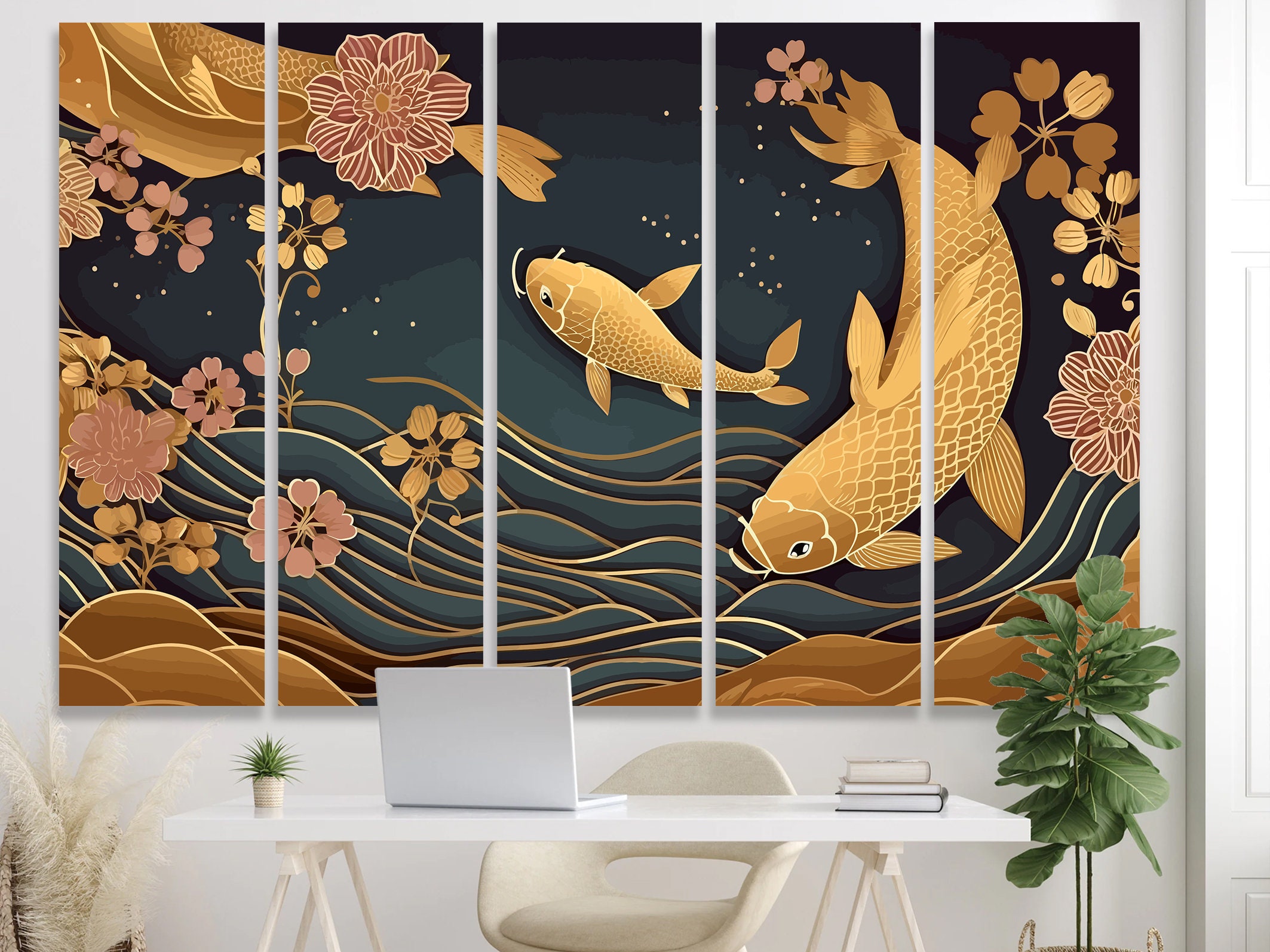 Koi Fish Canvas Wall Art Decor Koi Fish Tropical Japanese - Etsy