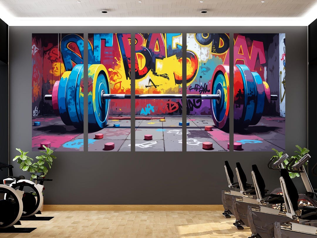 Graffiti Barbell Canvas Bold Gym Wall Art Urban Weightlifting Wall Art ...