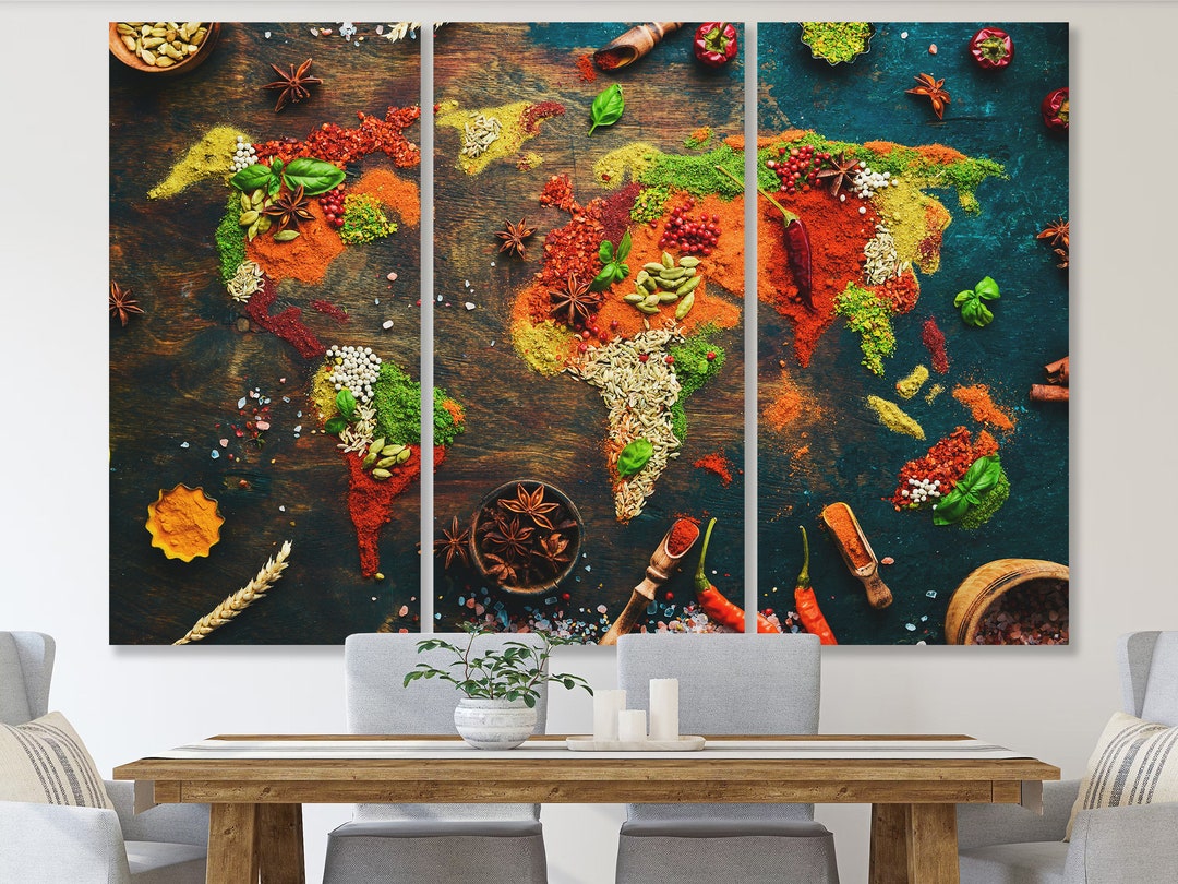 Spices Herbs World Map Canvas Travel Wall Art Decor Extra Large Canvas ...