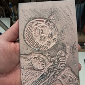 Hey There - Sci Fi Space Astronaut Block Print Artwork - 4x6" Image ...