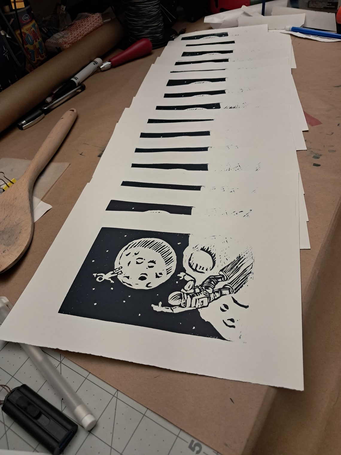 Hey There - Sci Fi Space Astronaut Block Print Artwork - 4x6" Image ...