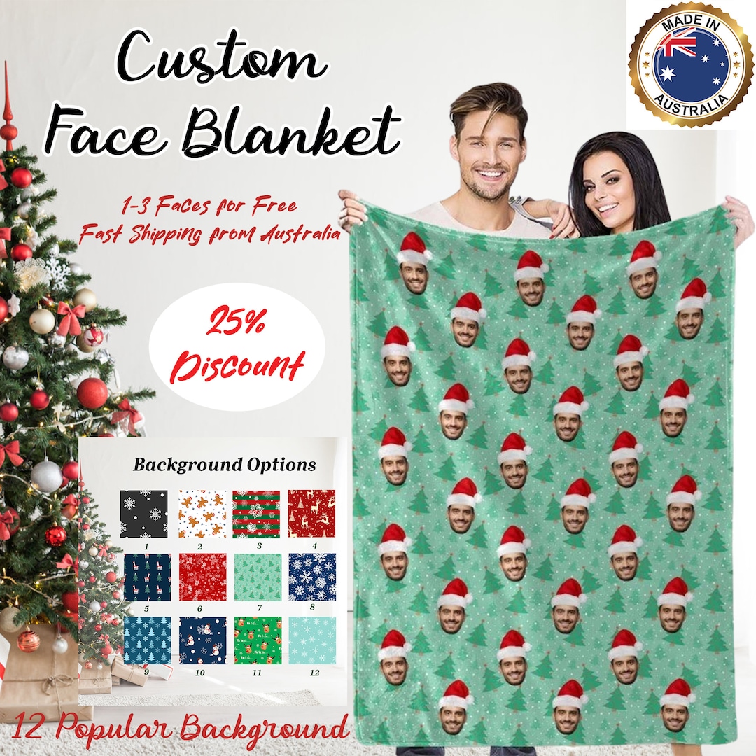Christmas Custom Face Blanket Gifts, Personalized Photo Face Blanket ...