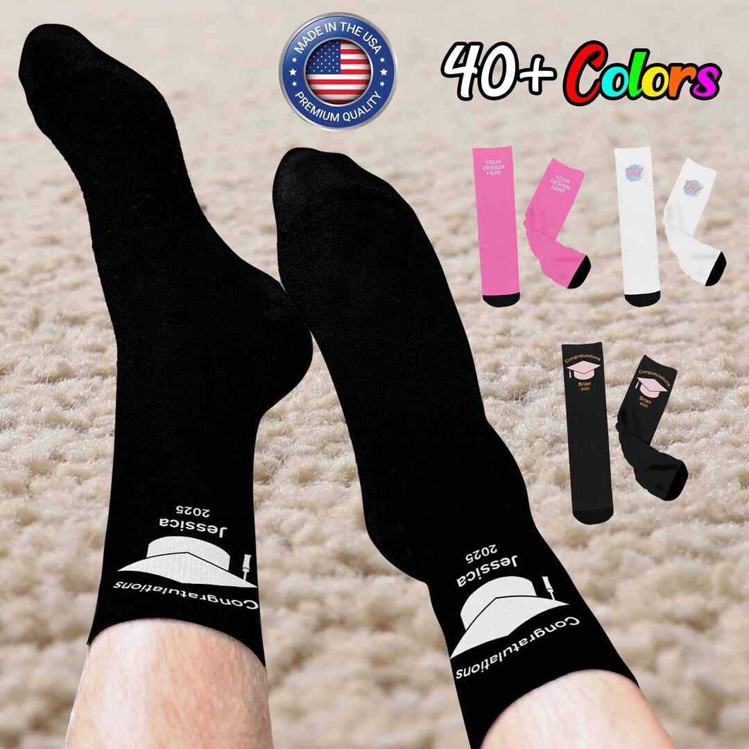 Custom Socks With Text, Personalised Graduation Socks, Unisex Socks ...
