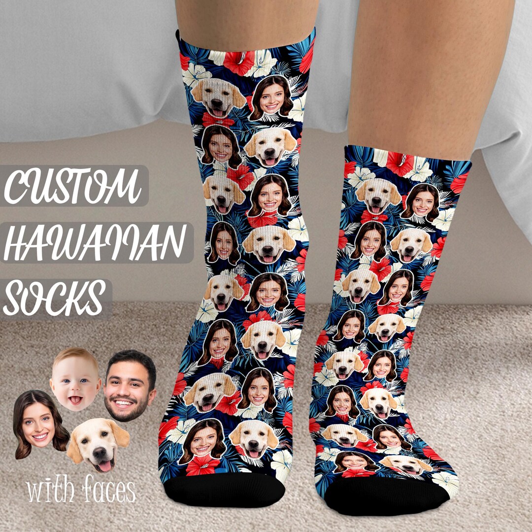 Custom Hawaiian Style Socks With Faces, Customize Socks With Pic ...