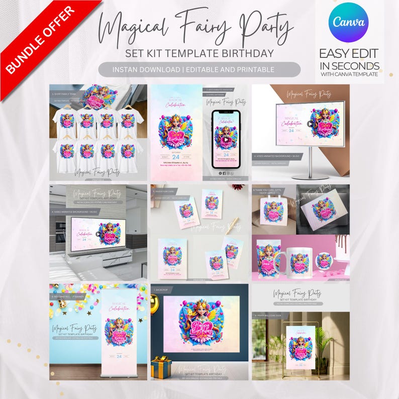 Editable Fairy Birthday Party Kit: Canva Template (digital Download) - Etsy